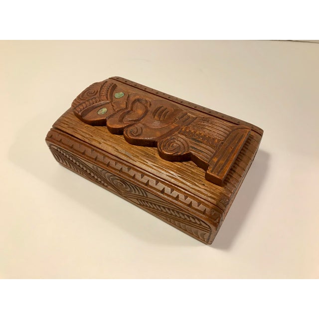 New Zealand Mid-Century Maori Wooden Tiki Box Waka Huia Hand Carved Art ...