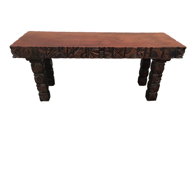 Pair of 1960’s Polynesian Mayan Influenced Hand Carved Wooden Benches ...