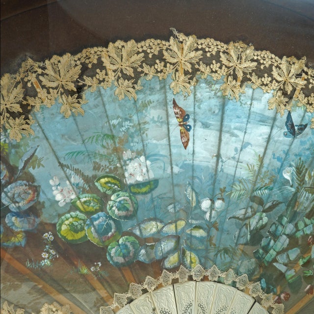 Large Framed French Victorian Hand Painted Lace Fan 19th C | Chairish