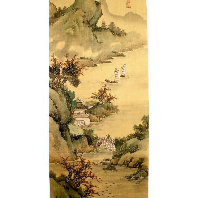 Vintage Mountain and River Chinese Landscape Scroll Painting, Shan Shui ...