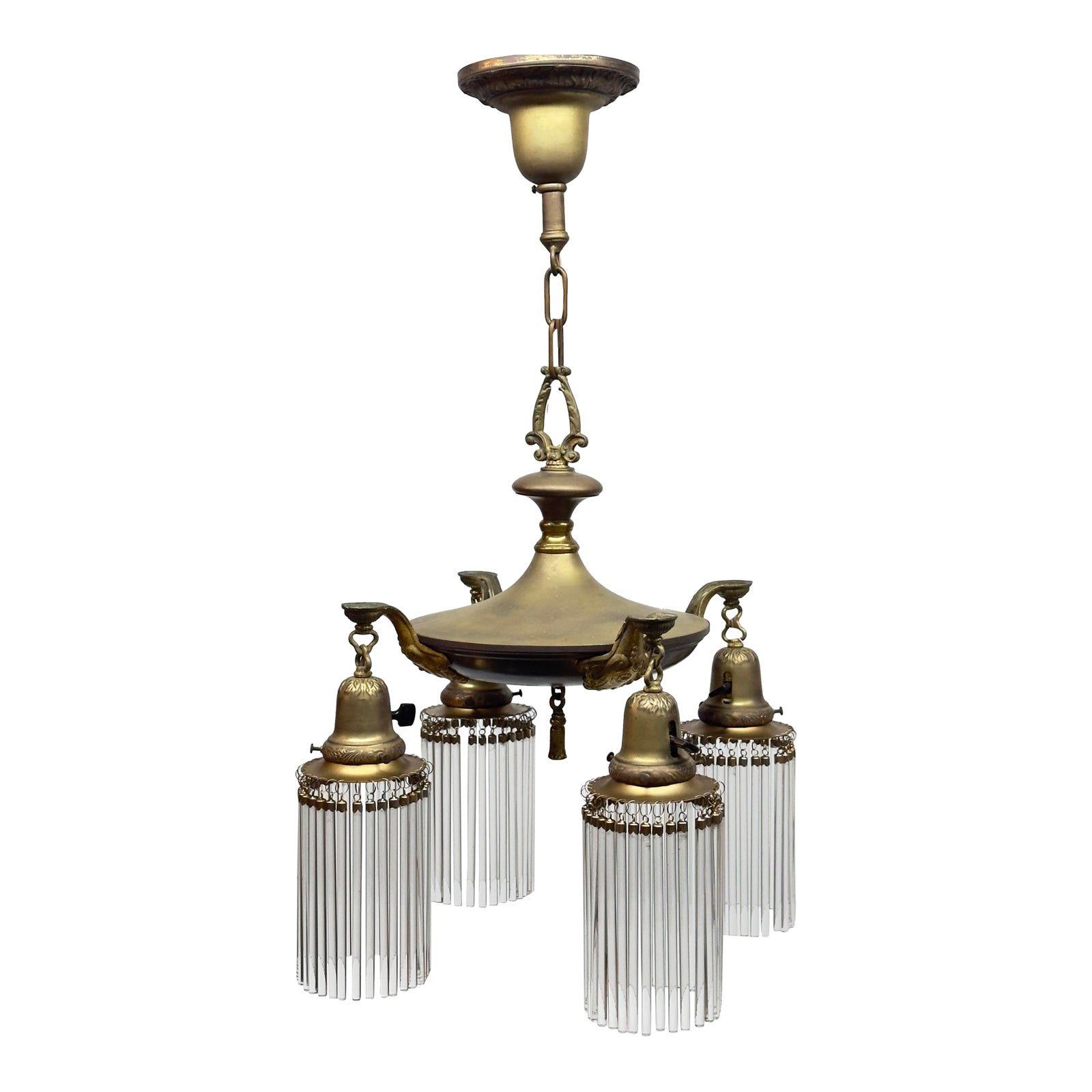 1930’s Pan Light Stamped Brass Hanging Fixture With Shower Shades ...