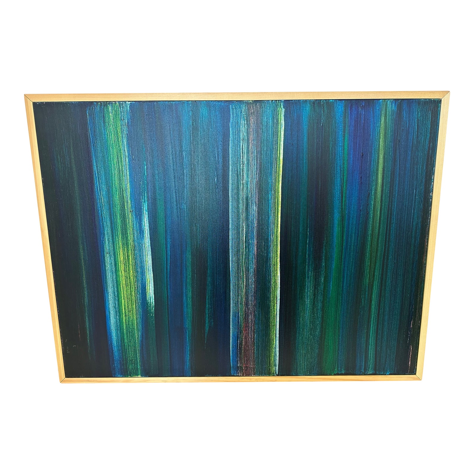 Contemporary Abstract Striped Painting in Blues & Greens | Chairish