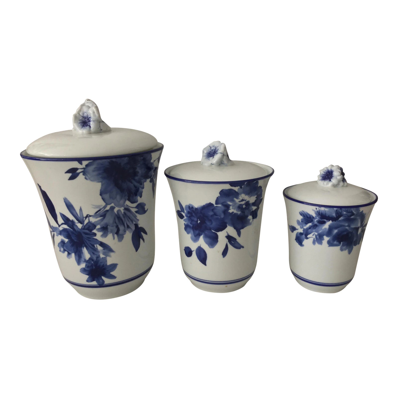 Vintage Asian Style Peony Canisters - Set of 3 | Chairish