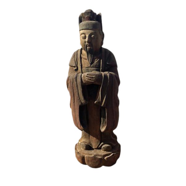 1915 Chinese Government Official Wooden Figure | Chairish