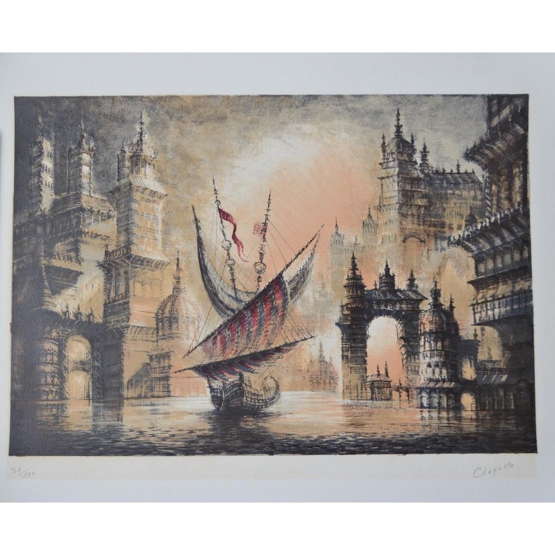 1976 "The Red Sail" Pierre Clayette Nautical Lithograph | Chairish