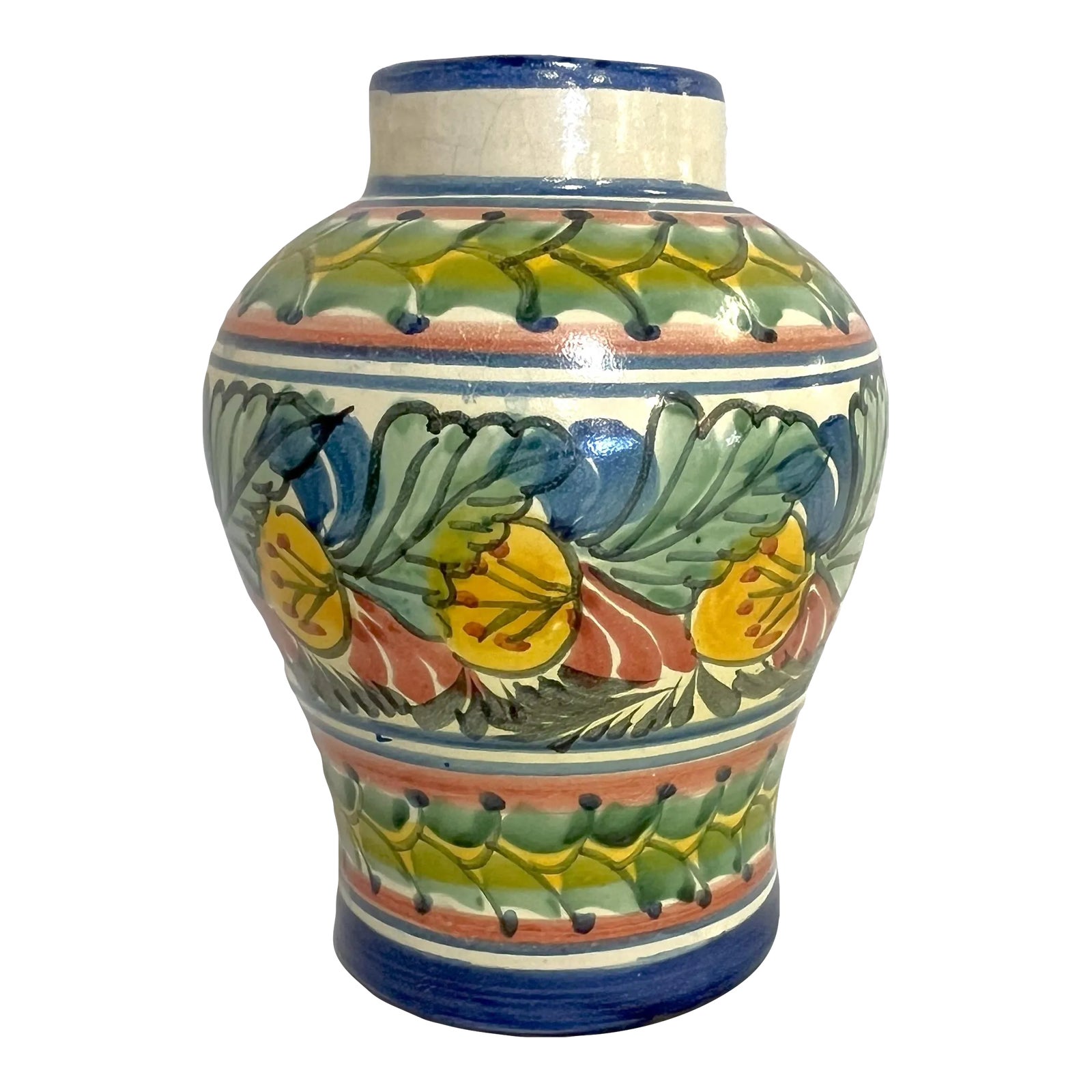 Vintage Hand Painted Mexican Talavera Pottery Vase | Chairish