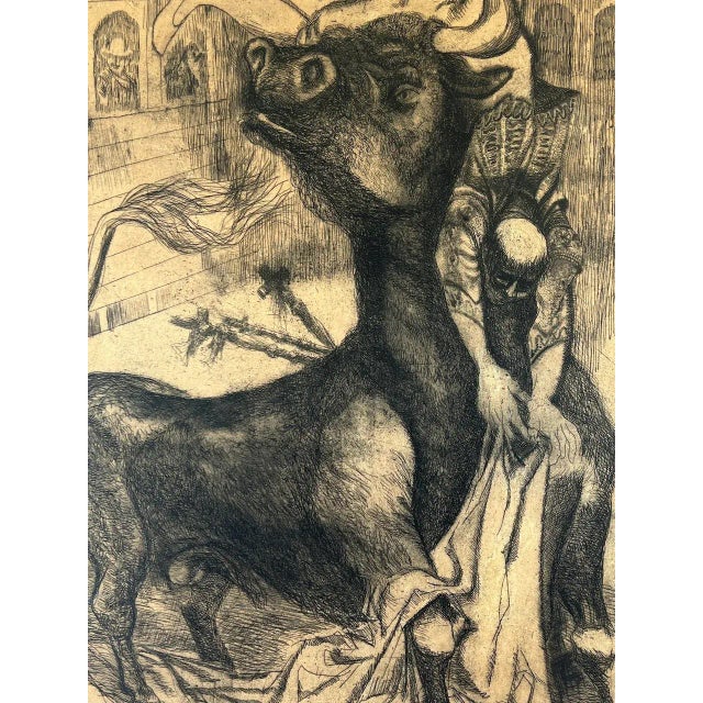 Midcentury Modern Matador and Bull Etching C.1950 | Chairish