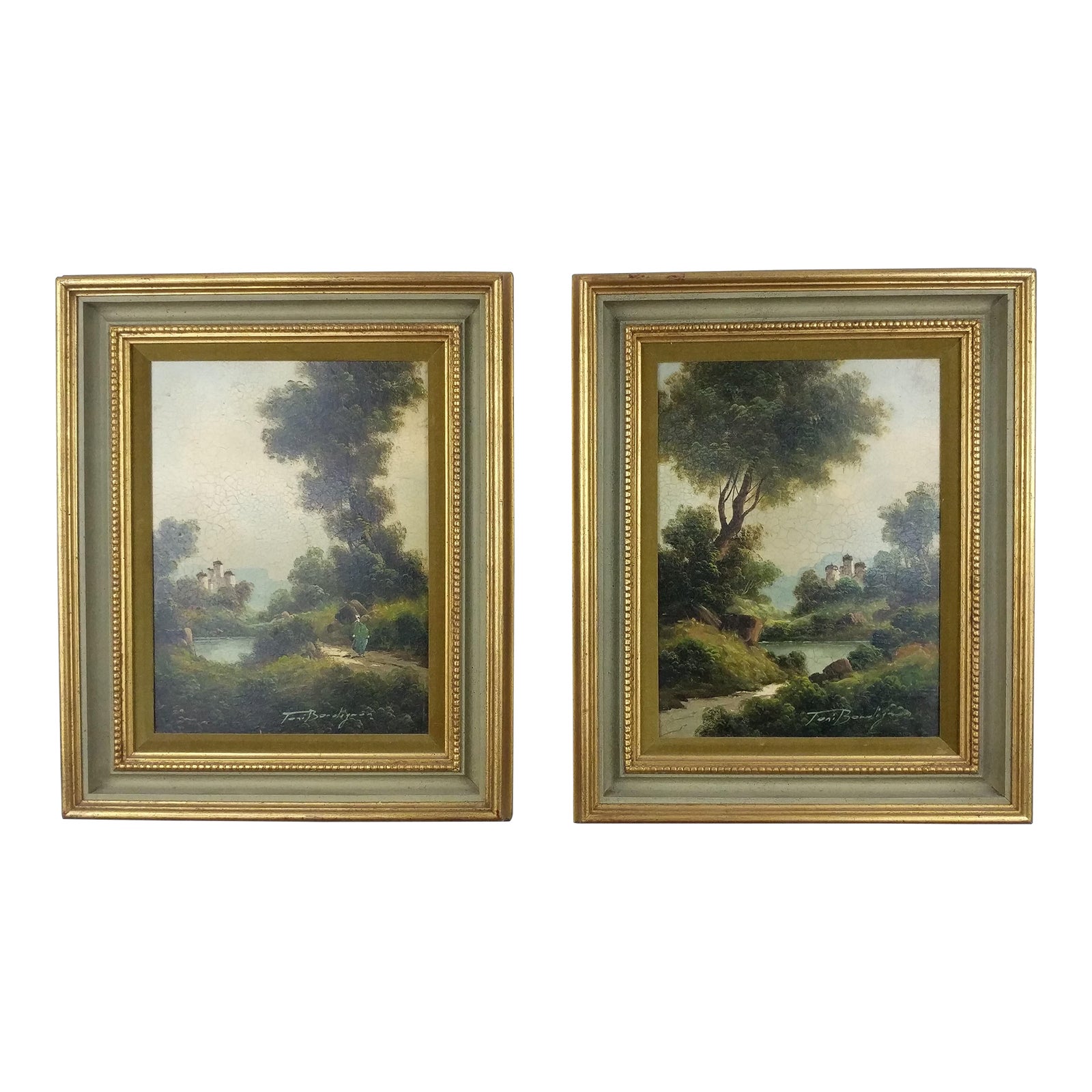 Mid 20th Century Toni Bordignon Framed Oil Paintings of Views From Two ...