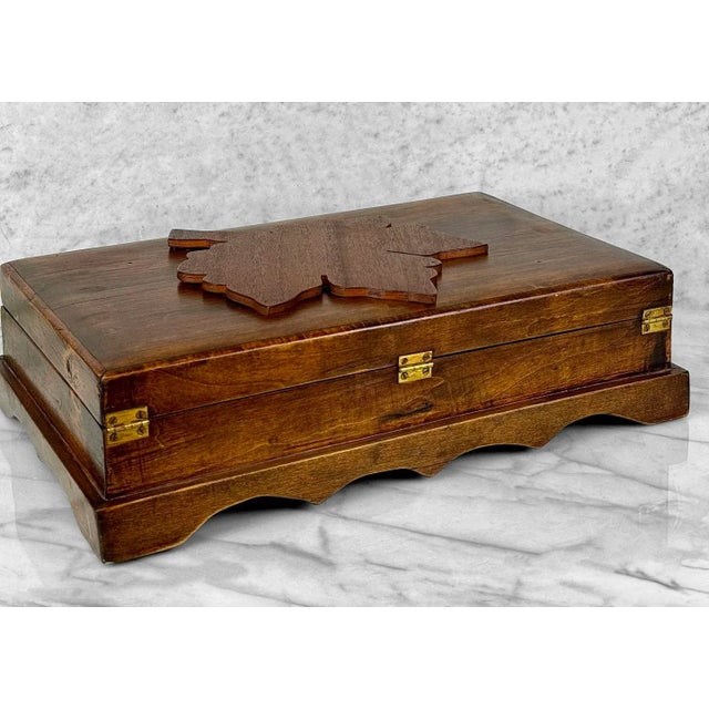 Vintage Traditional Farmhouse Walnut Maple Leaf Storage Box | Chairish