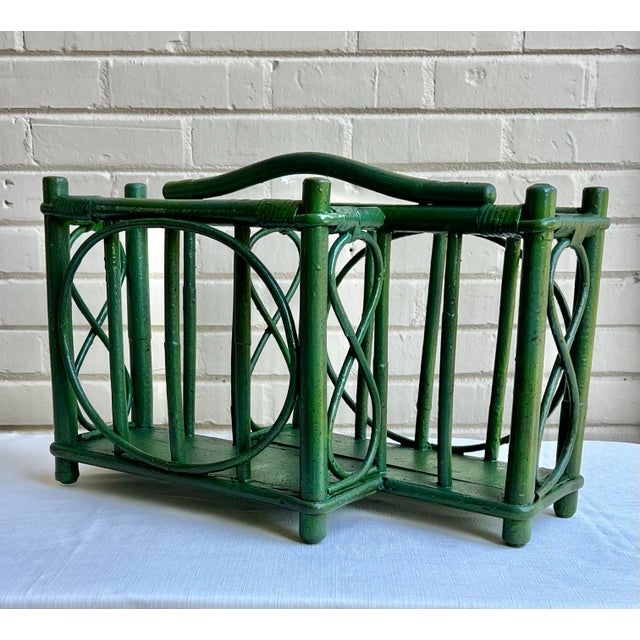 Mid 20th Century Vintage Newly Painted Green Bamboo and Reed Magazine ...