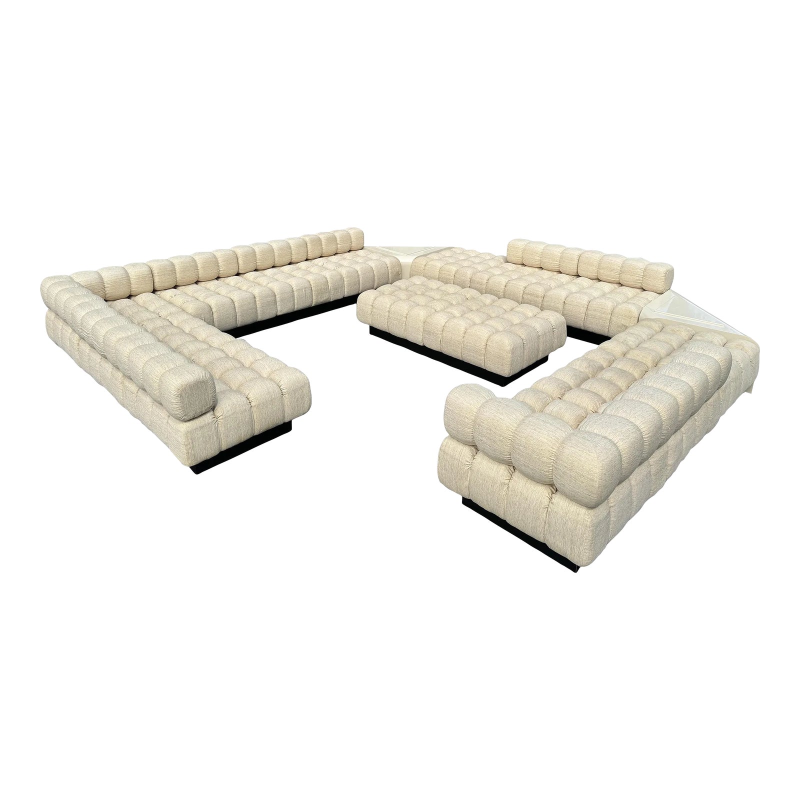 Deep Tuft Sectional Sofa With Triangular Side Tables by Harvey Probber ...