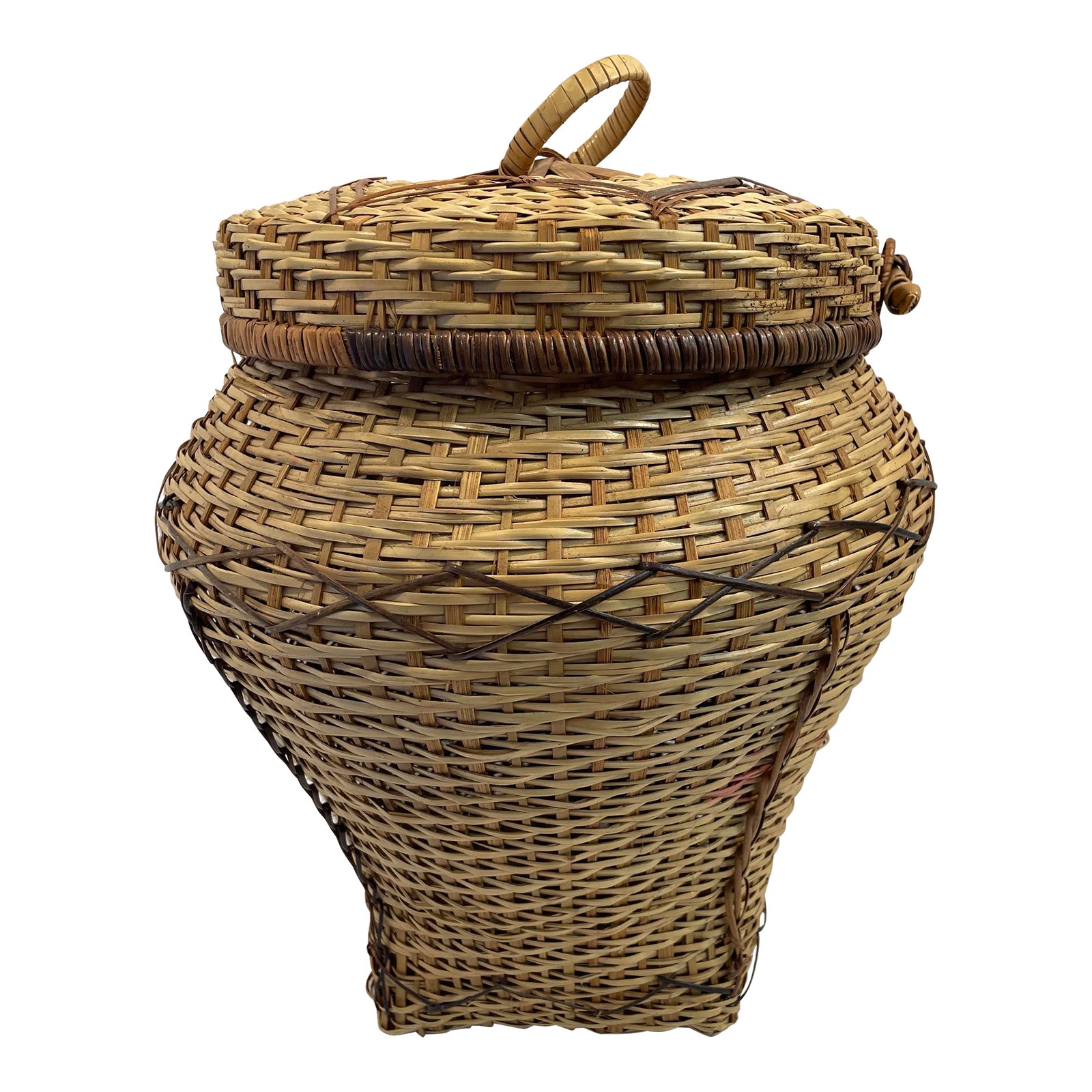 Hand Crafted Wicker Woven Lidded Basket | Chairish