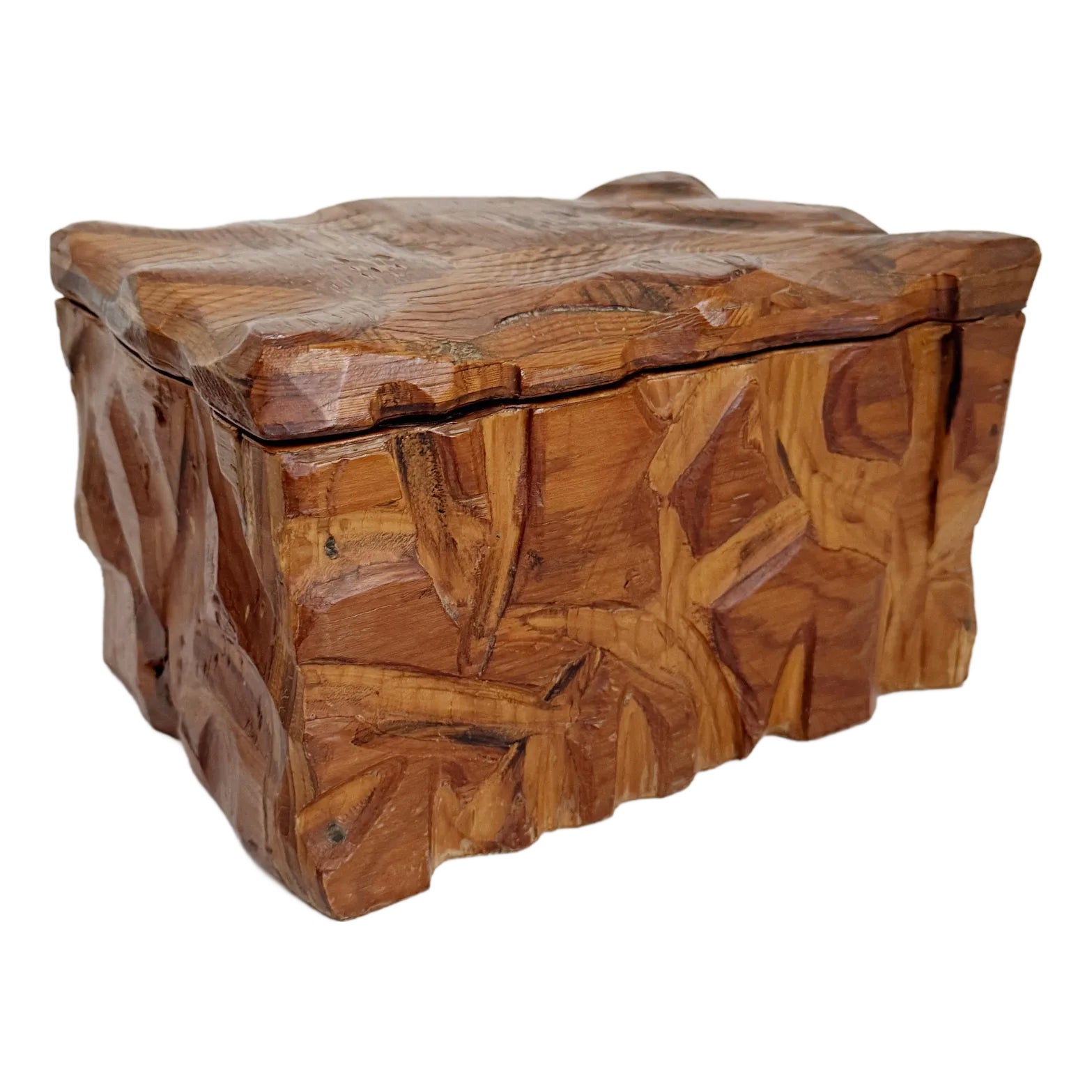 Vintage Folk Art Carved Wood Box | Chairish