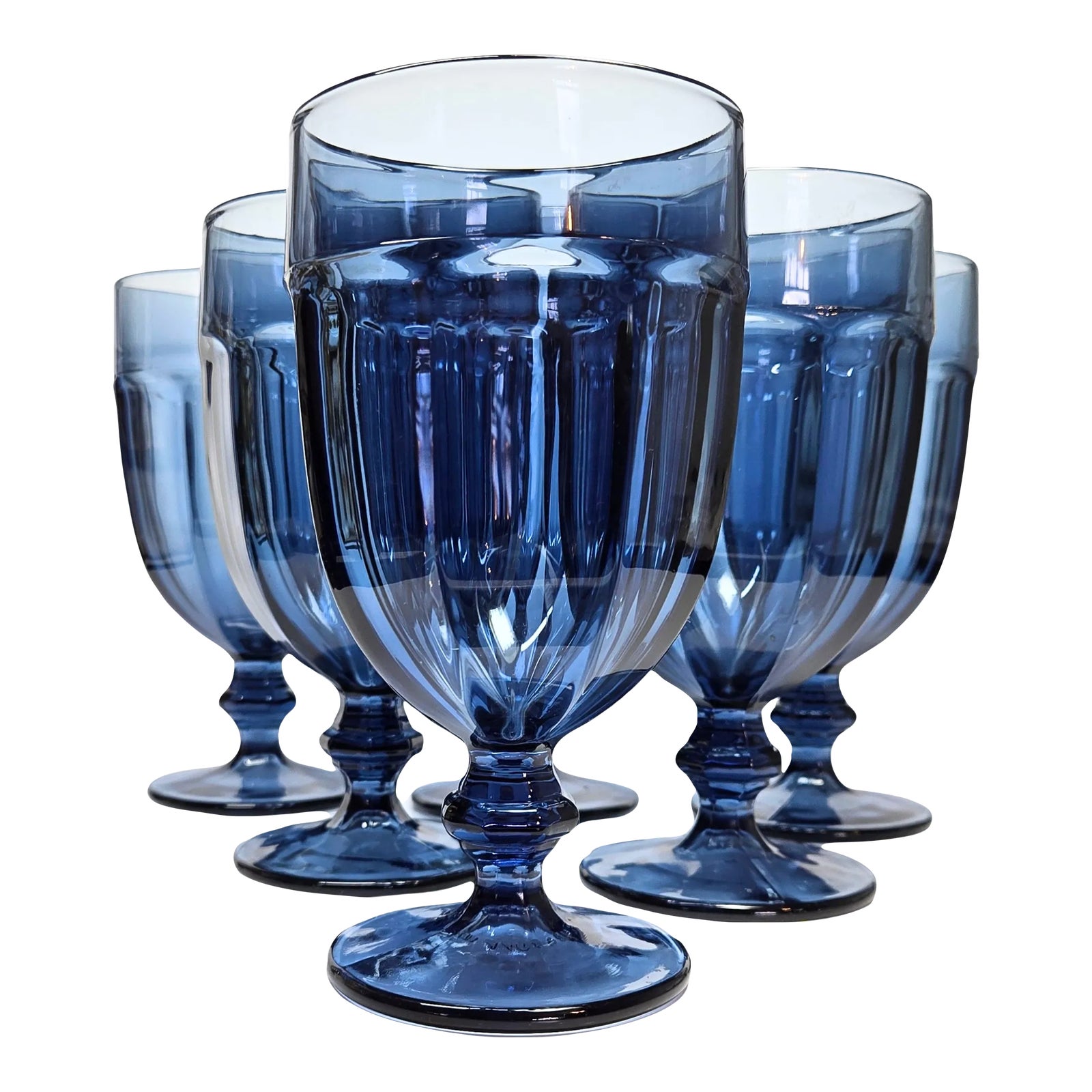 Deep Sapphire Blue Goblets- Set of Six | Chairish