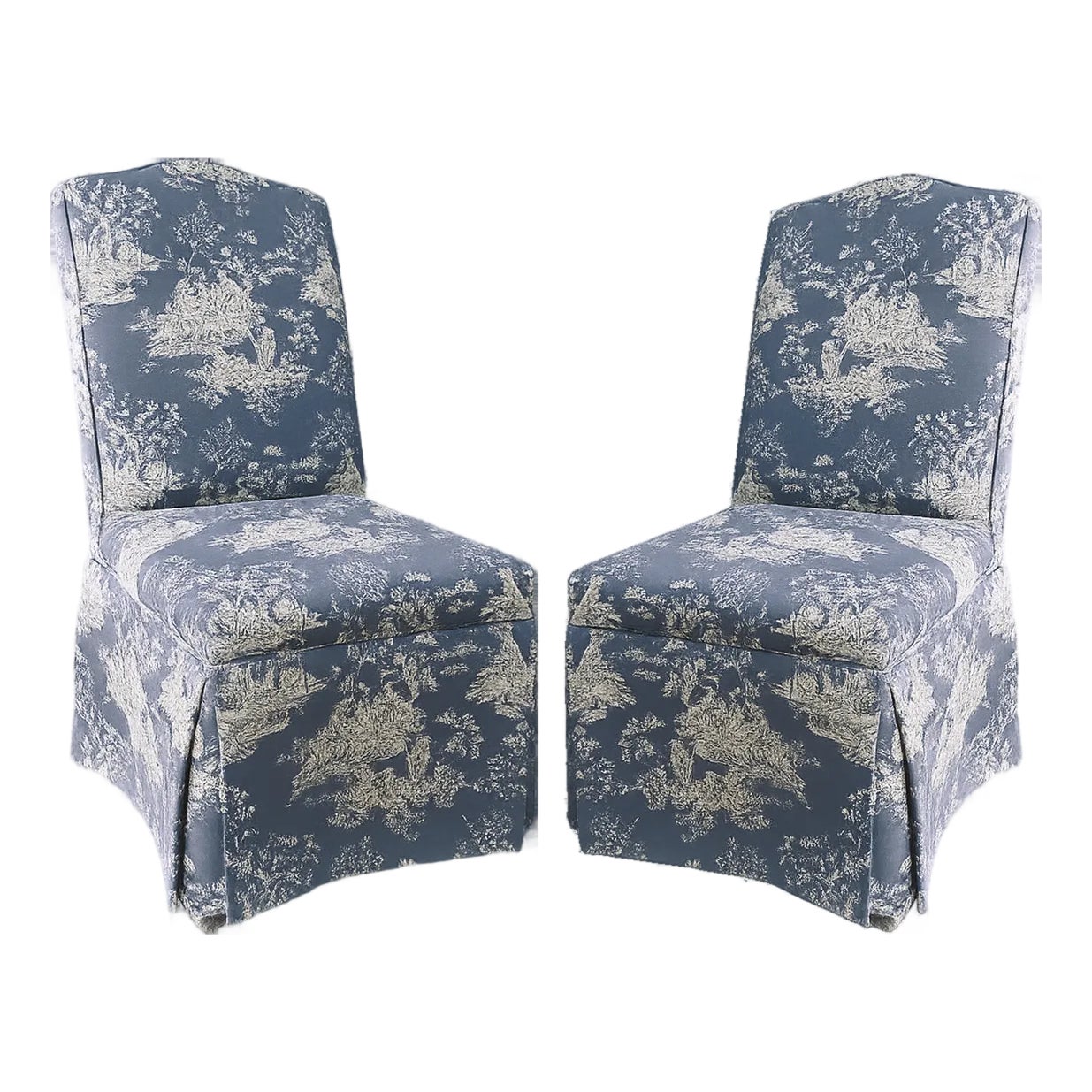 Vintage French Blue / Gray Toile Skirted Host & Hostess Parsons Chairs ...