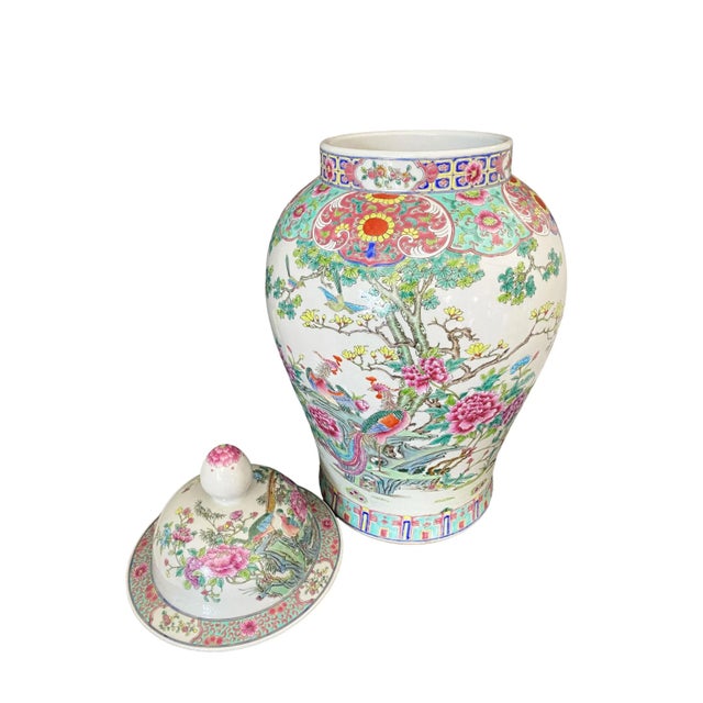 Lg Chinoiserie Famille Rose Porcelain Ginger Jar 26" H | Chairish