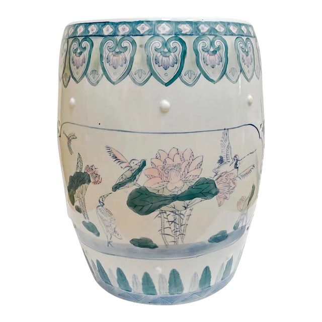 Chinese Ceramic Pink Lotus Garden Stool | Chairish
