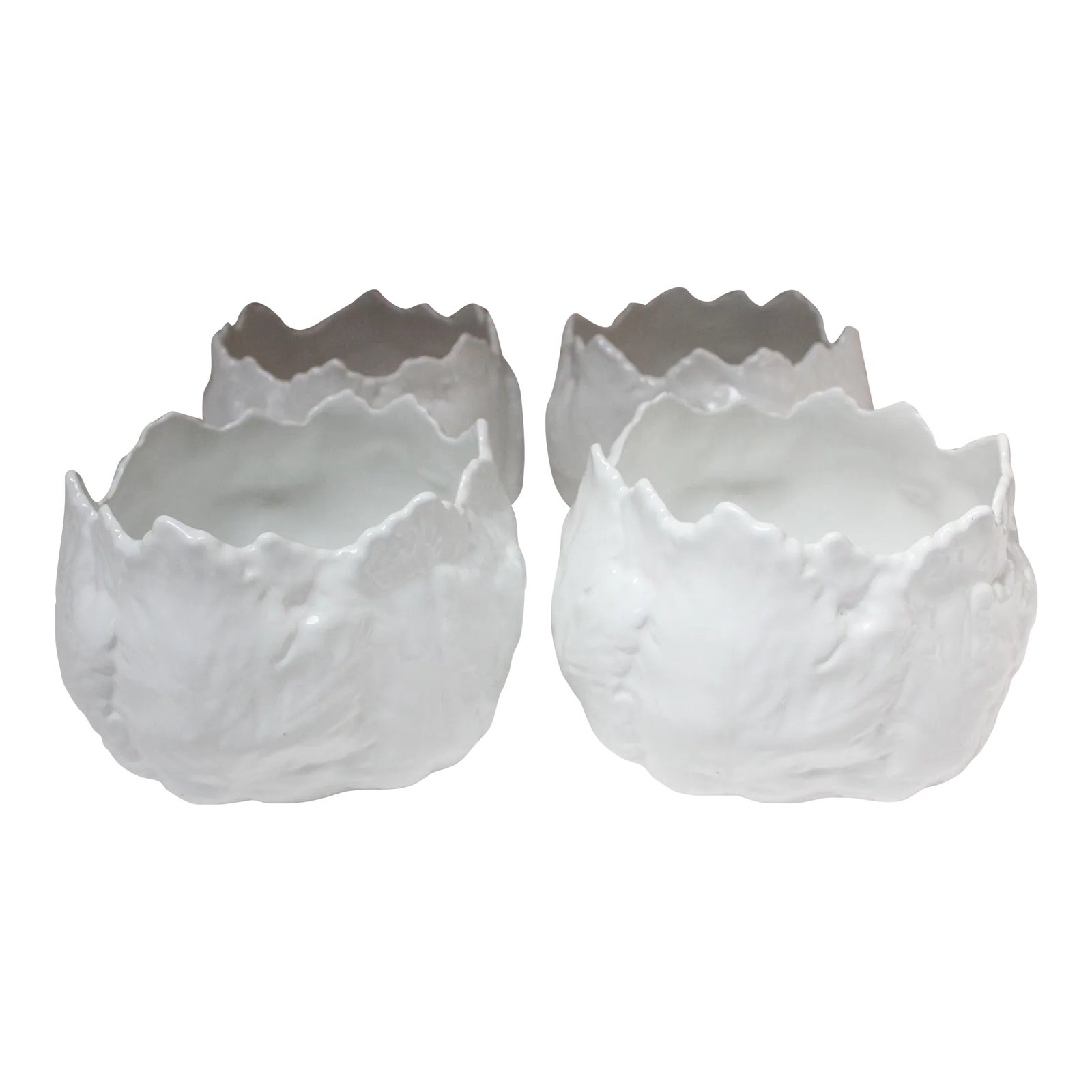 Set of Four Vintage Italian Ceramic Planters With Leaf Motif by Sigma ...