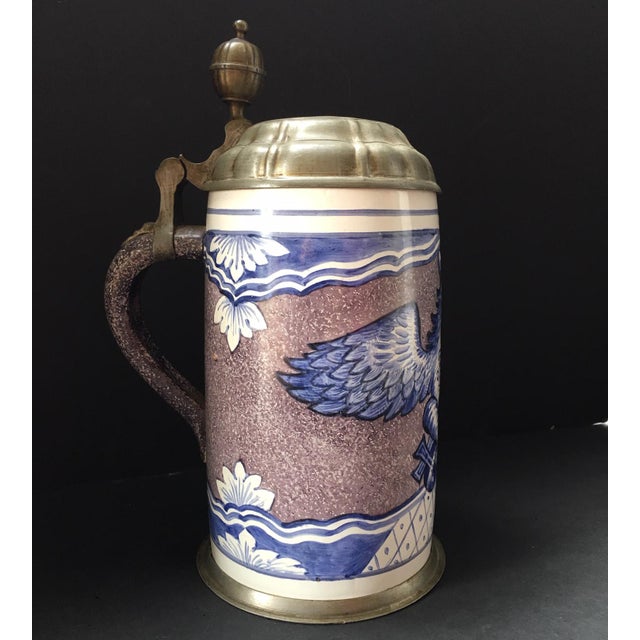 18th Century Large German Faience Tankard Pewter Mounted, 3 Liters ...