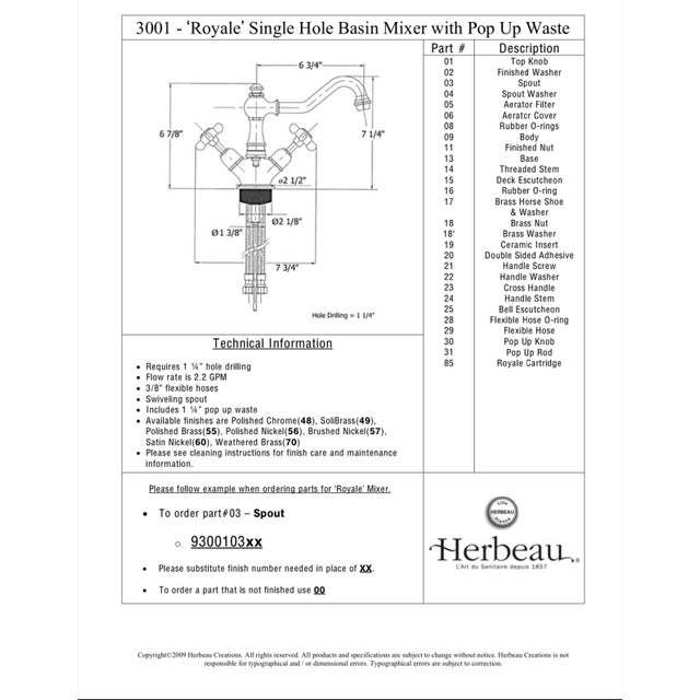 Herbeau France Royale 30001 Single-Hole Faucet Mixer, Weathered Brass ...
