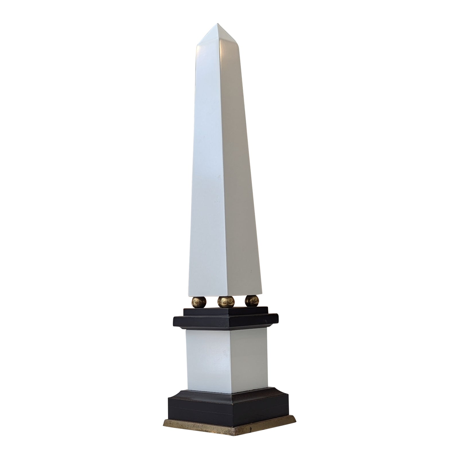 Mid-Century Black and White Obelisk With Brass Accents | Chairish