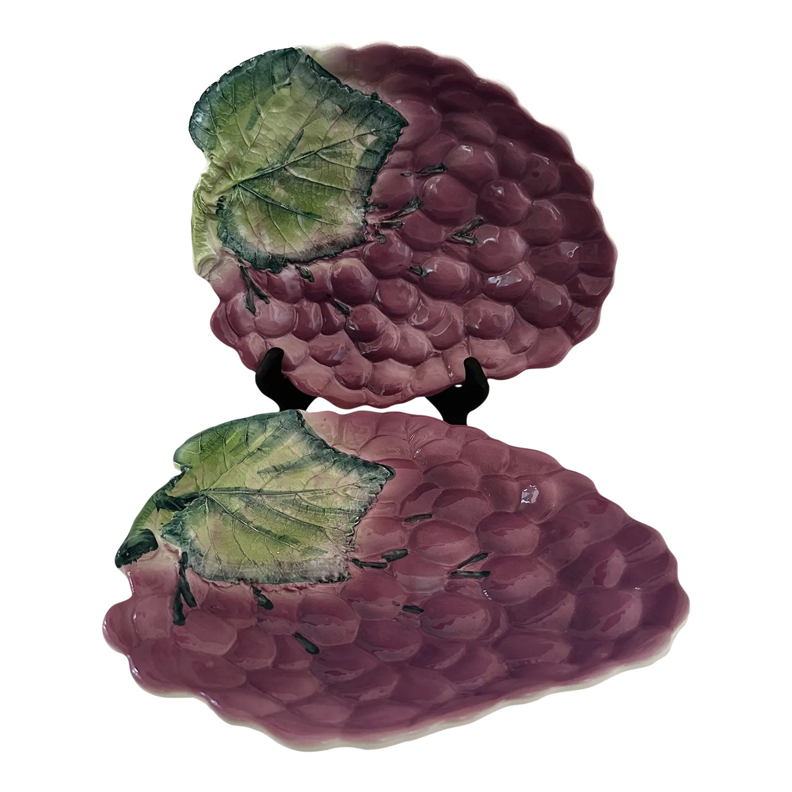 Italian Pottery #9873 Textured Grape Plates-A Pair | Chairish