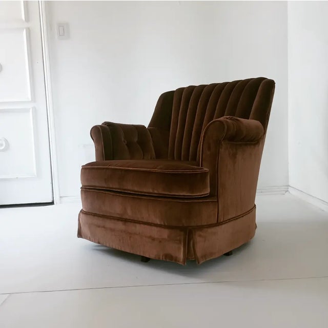 1960s Vintage Velvet Swivel Chair | Chairish