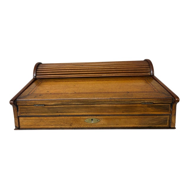 Antique English Roll Top Writing Slope | Chairish