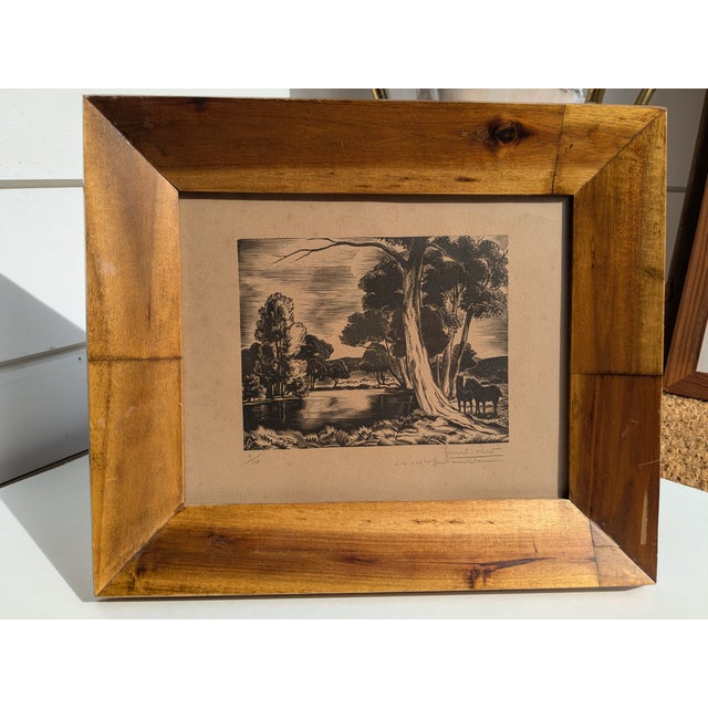 Mid 20th Century Framed & Signed French Antique Woodblock Print | Chairish