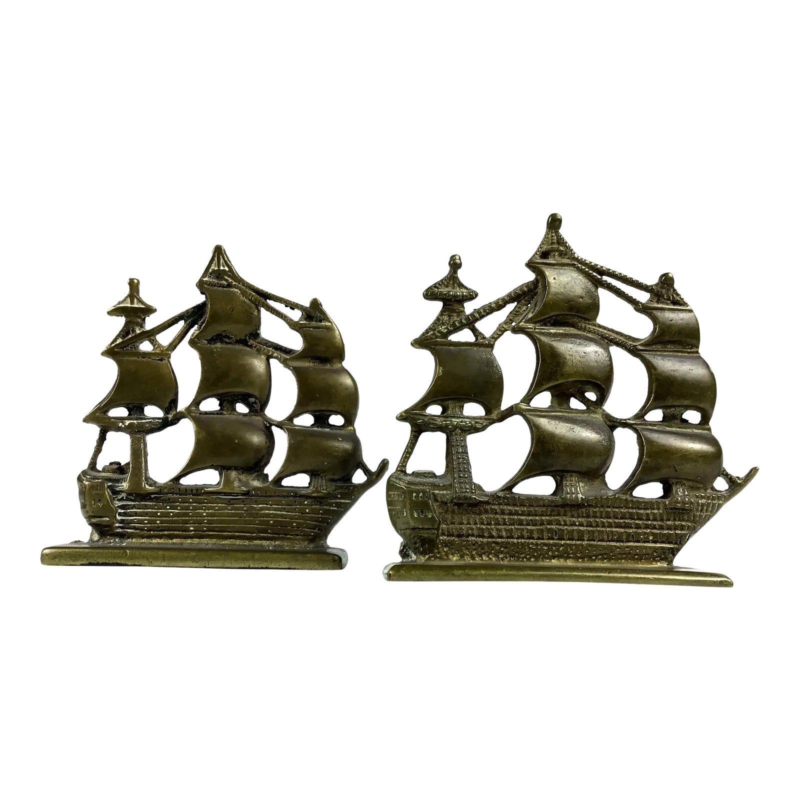 Vintage Schooner Solid Brass Ship Bookends - a Pair | Chairish
