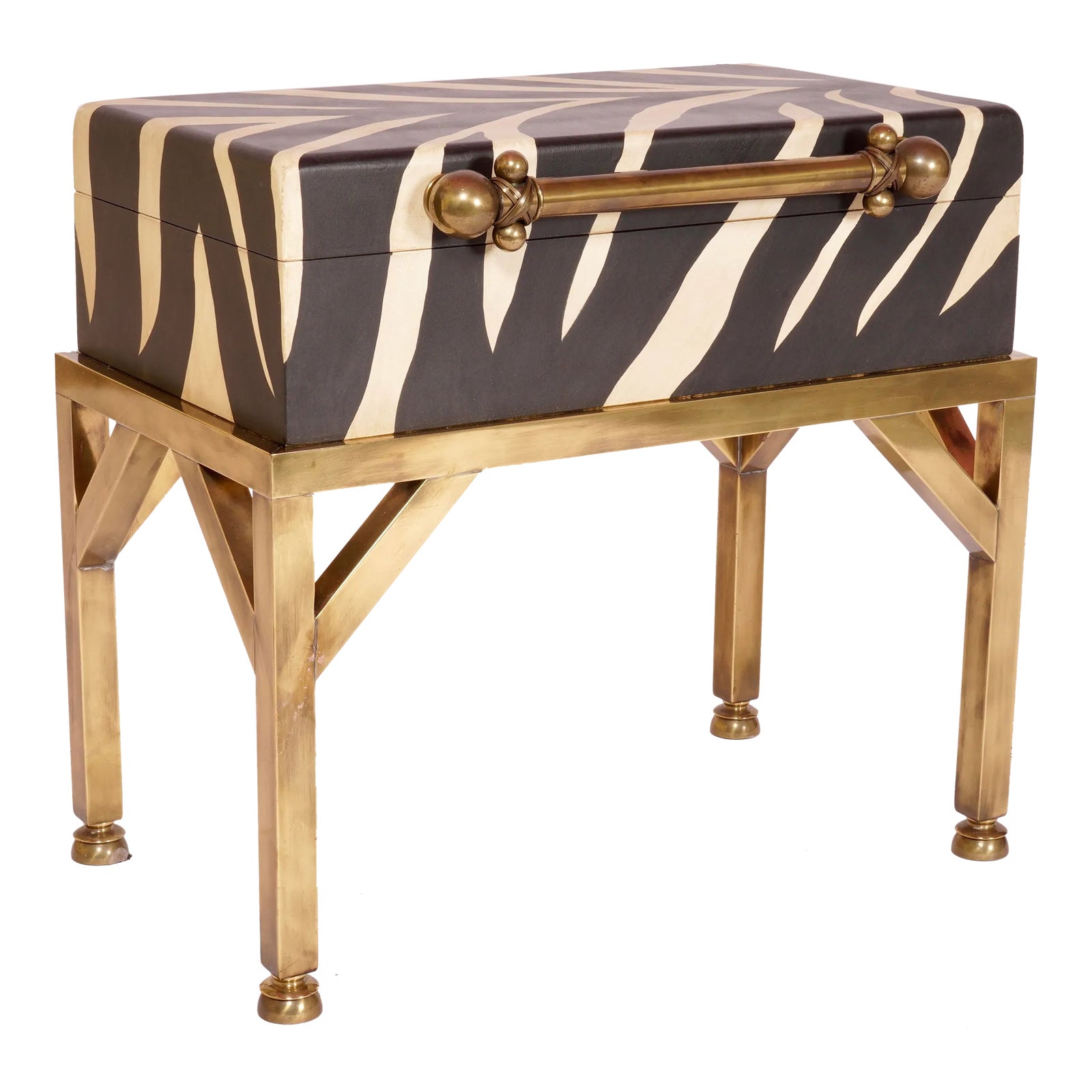 Vintage Hart Associates Brass Zebra Painted Safari Storage Chest | Chairish