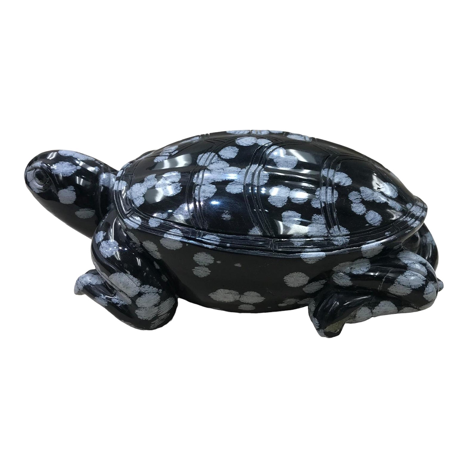 Black and White Semi-Precious Snowflake Obsidian Turtle Figurine | Chairish