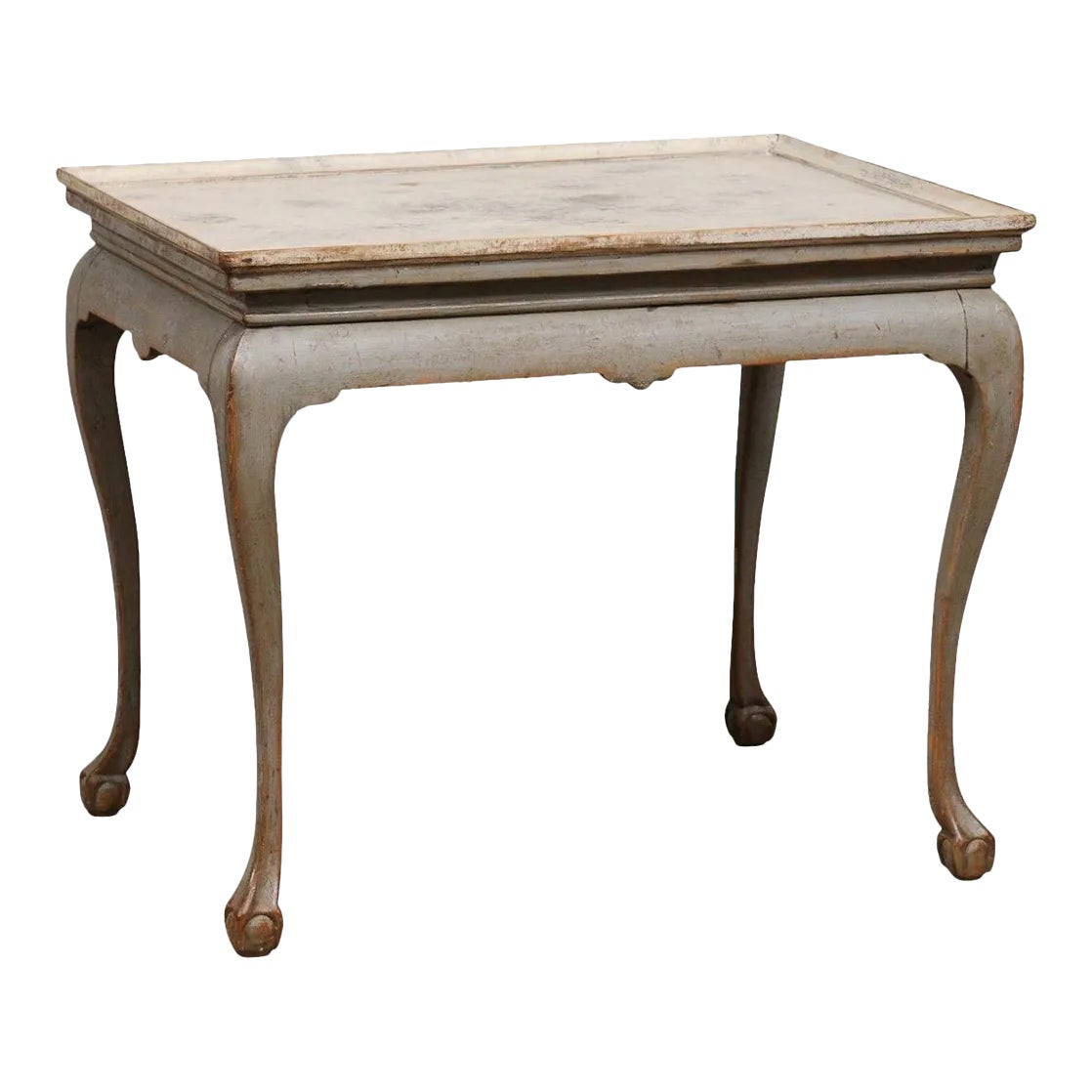 1750s Swedish Rococo Gray Painted Tea Table with Tray Top and Ball and ...