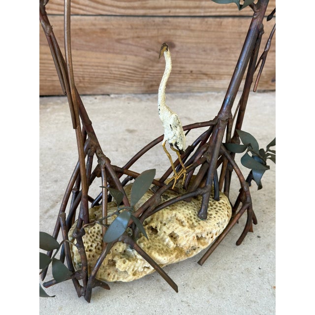 Vintage Sculptural Coastal Still Life Patinated Cooper Mangrove Heron ...
