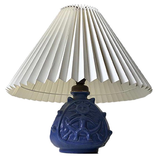 Spiky Blue Ceramic Table Lamp with Troll by Lauritz Hjorth, 1940s ...