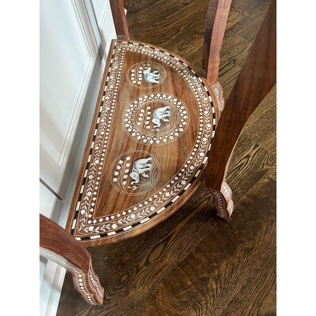 Vintage Indian Bone Hand Inlay Elephants Ornate Console Table | Chairish