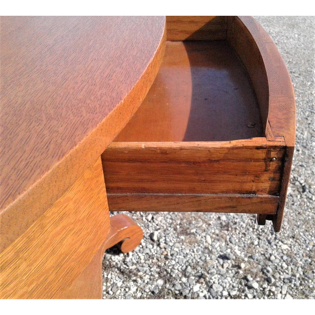 Antique Quarter Sawn Solid Oak Oval Top Library Table 1920s Era | Chairish