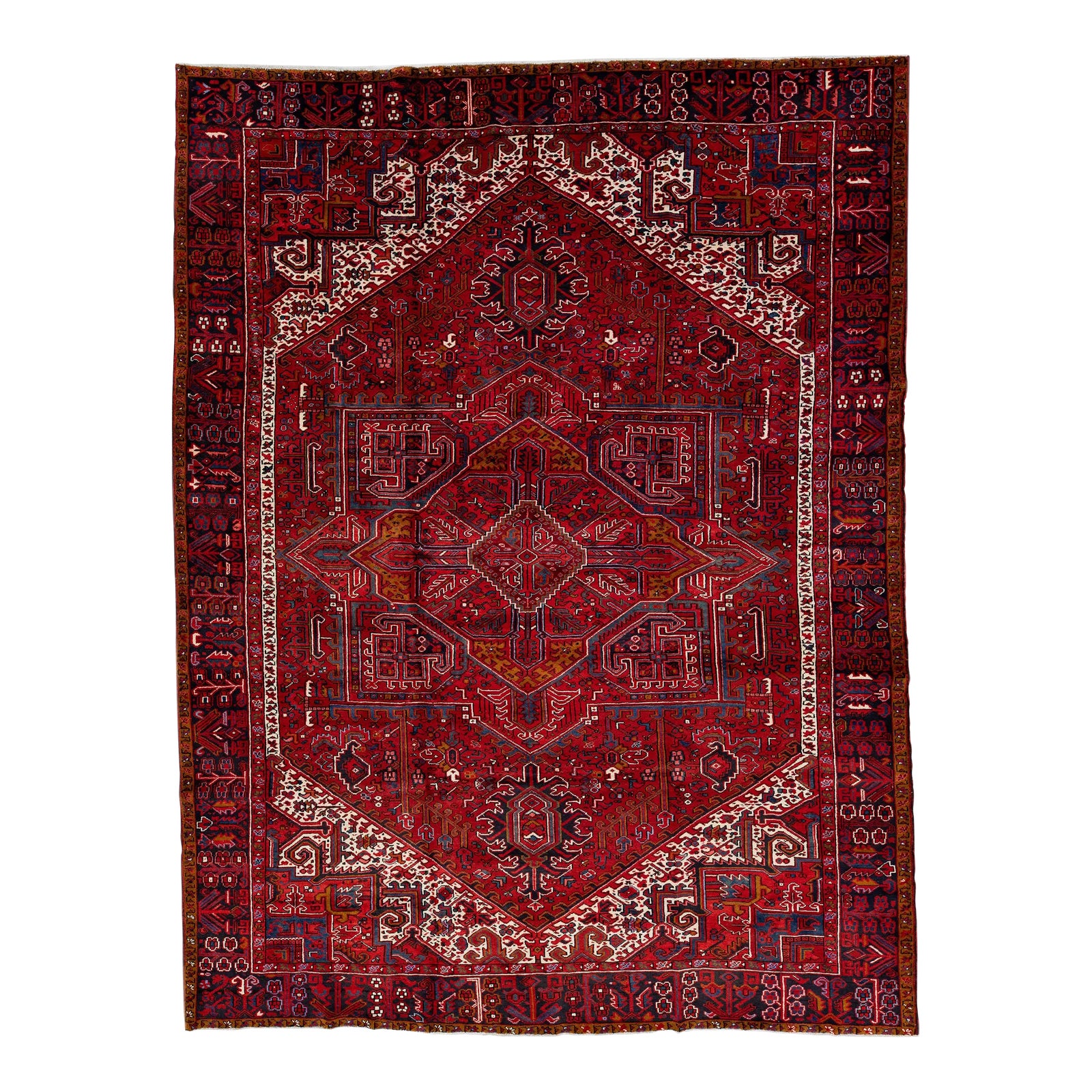 1920s Red Antique Handmade Persian Heriz Wool Rug With Medallion Design ...