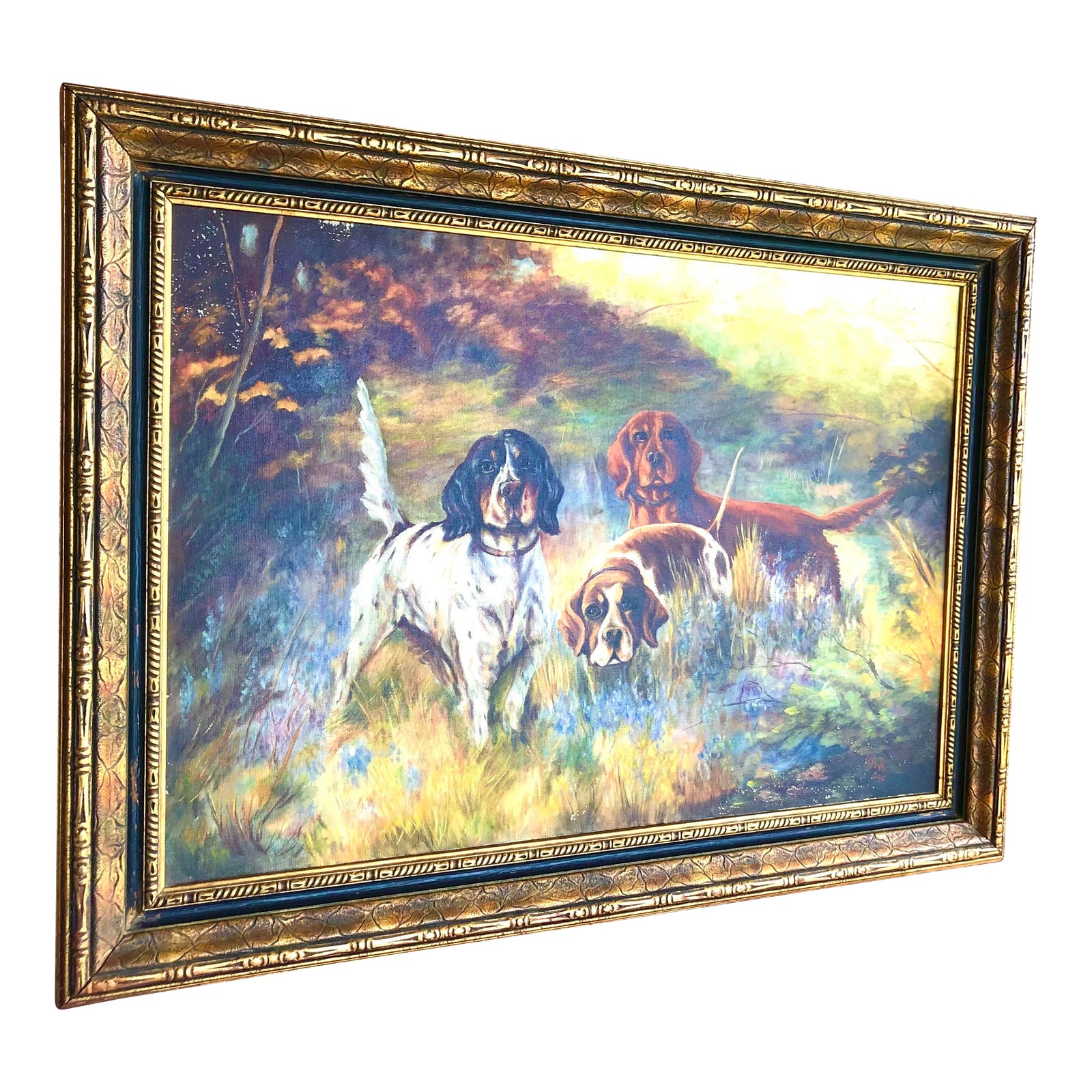 1940s Hunting Dogs Painting 3 Dogs Oil on Canvas Signed Lavelle 6/40 ...