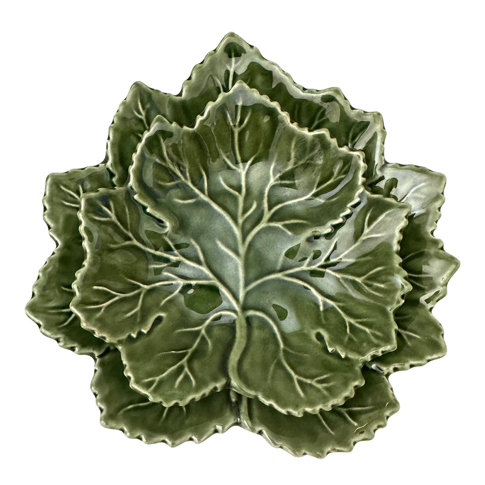 Vintage Green Ceramic Leaf Plates -A Set | Chairish