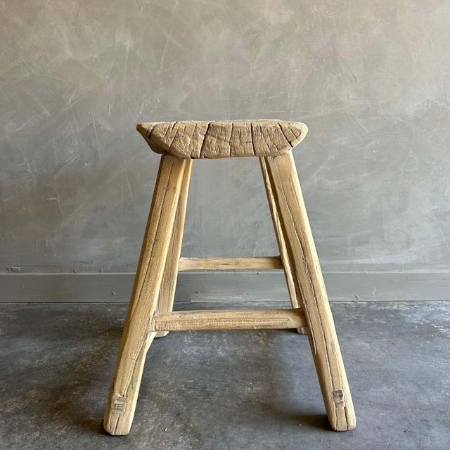 Vintage Reclaimed Elm Wood Stool | Chairish