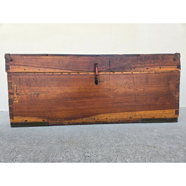 Antique Wooden Trunk With Stippled Detailing | Chairish