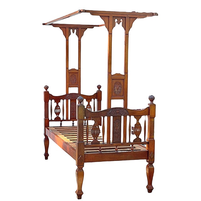 Pair Antique “ Raj” Canopy/Four Poster Indian Bed Frames | Chairish