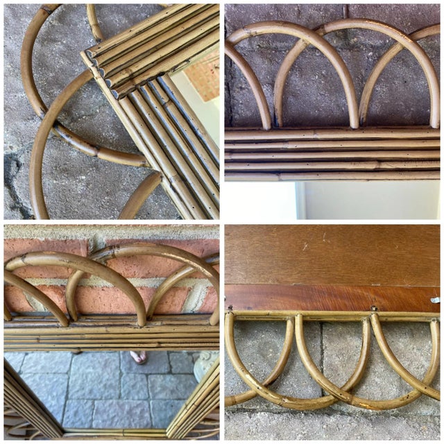 1990s Palm Beach Regency Style Bamboo Rattan Loop Wall Mirror | Chairish