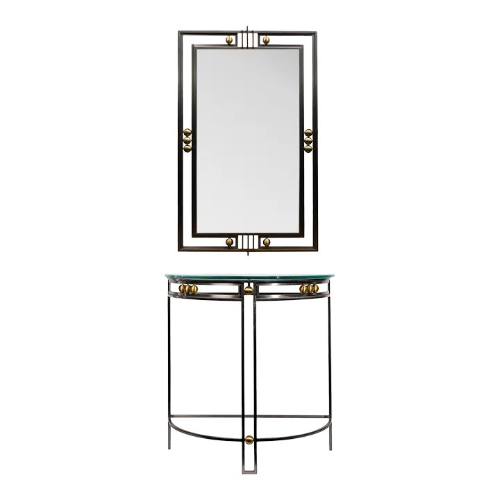 1970s Fredrick Ramond Mirror and Console Table | Chairish