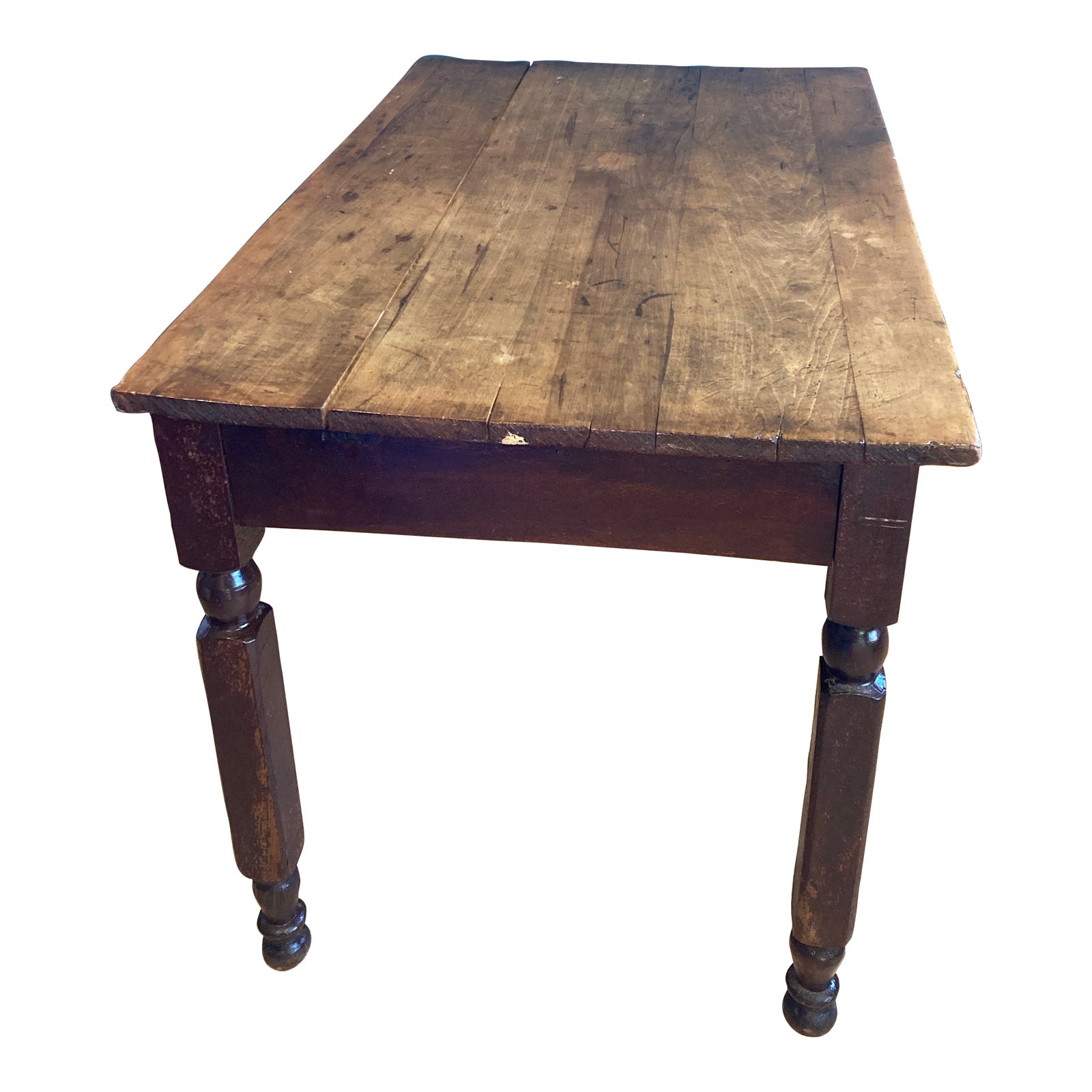 Antique Rustic Table With Hand Turned Legs | Chairish