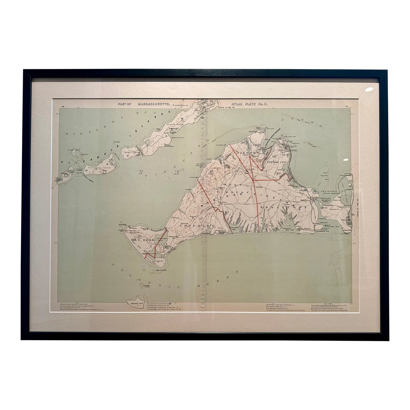 Antique 1891 George Walker Map of Martha's Vineyard, Framed | Chairish