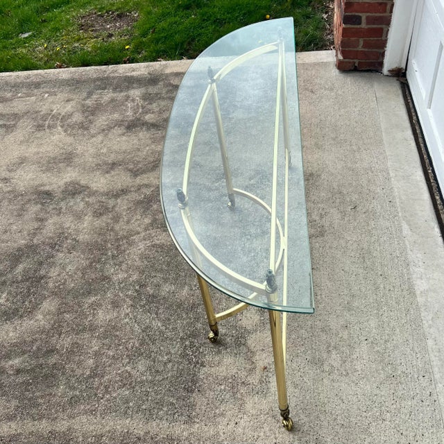 LaBarge Modern Brass & Glass Demi-Lune Console Table | Chairish