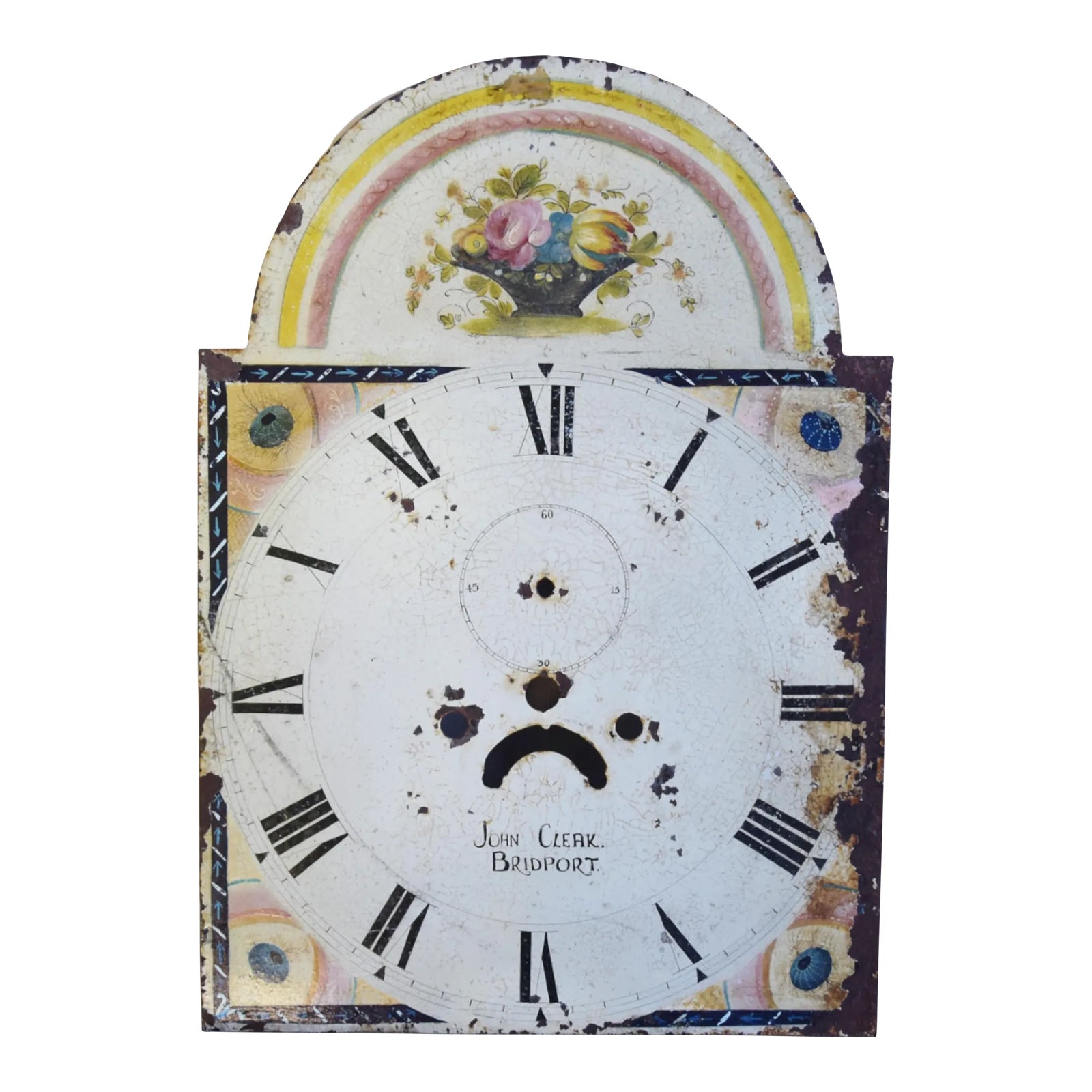 Antique Hand-Painted English John Cleak Floral Clock Face | Chairish
