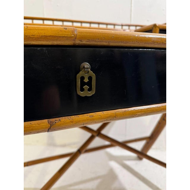 Mid-Century Desk in Bamboo and Black Lacquer by E. Murio, 1960s | Chairish